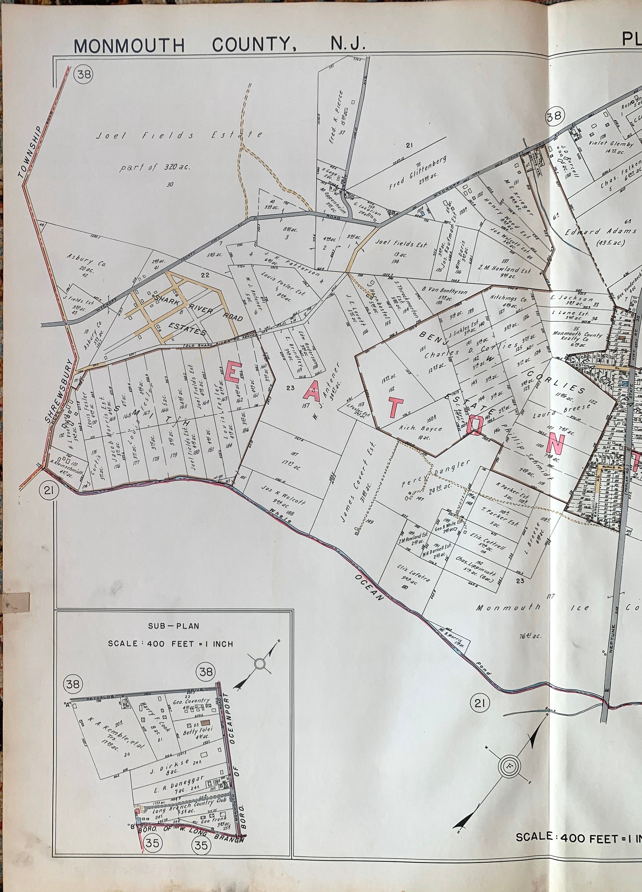 Eatontown Map, Locust Grove Map, Original 1941 Monmouth County Atlas ...