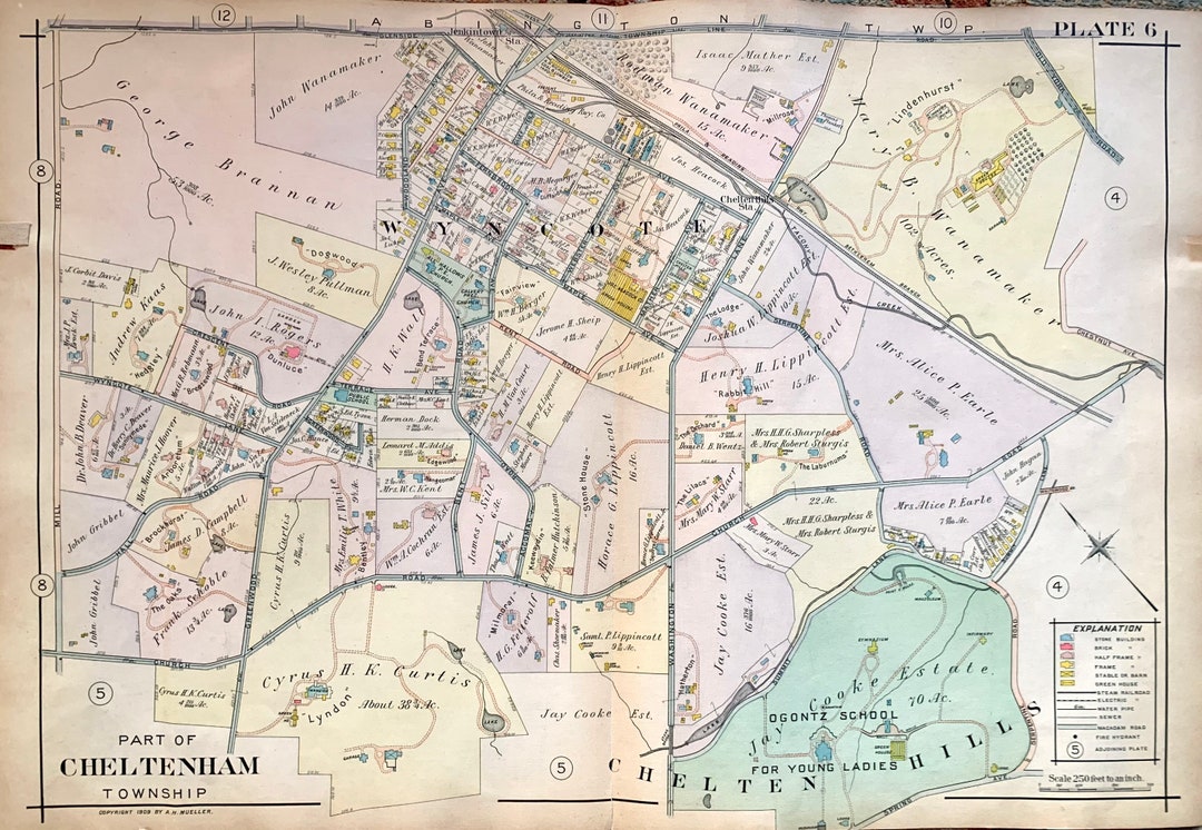 Cheltenham Map, Original North Penn Atlas, Wyncote Map, Chelten Hills ...