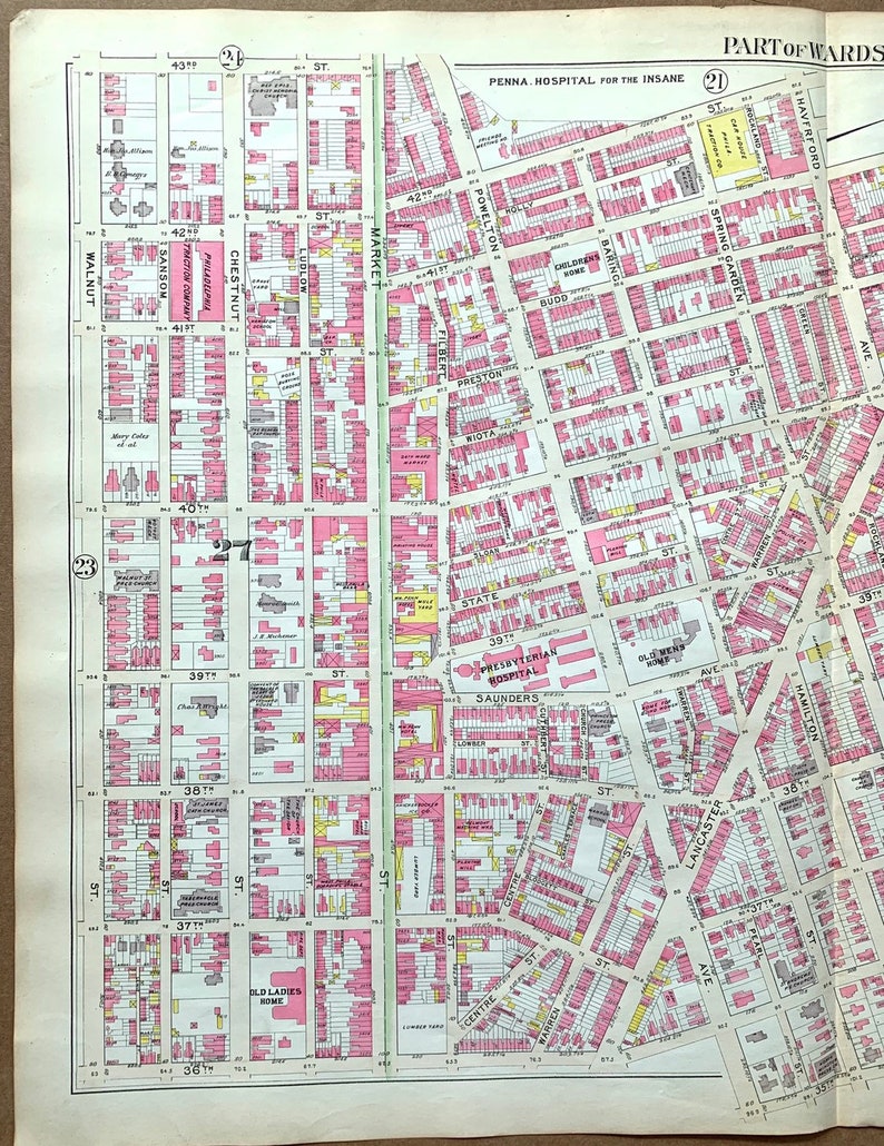 West Philadelphia Map Original 1895 Atlas Map University - Etsy