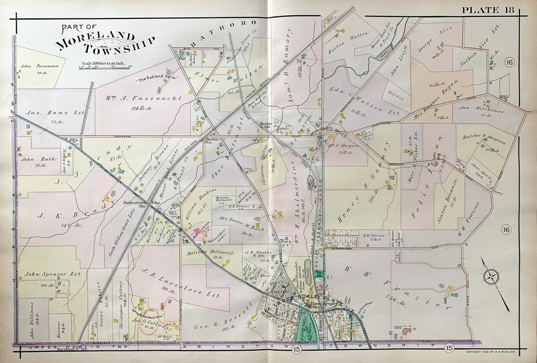 Moreland Township Map, Original 1909 North Penn Atlas, Willow Grove ...