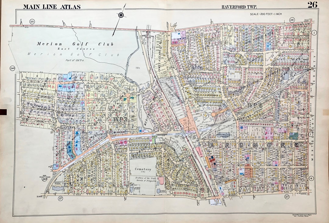 Ardmore Map, Original 1961 Main Line Atlas, Haverford Township, Merion ...