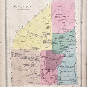 New Britain Map, Original 1869 Hartford County, Connecticut Atlas ...