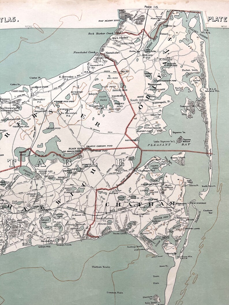 Cape Cod Map, Original 1891 Massachusetts Atlas, Barnstable, Yarmouth ...
