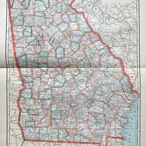 Georgia Map, Original 1887 Crams Atlas, the Peach State, Savannah ...