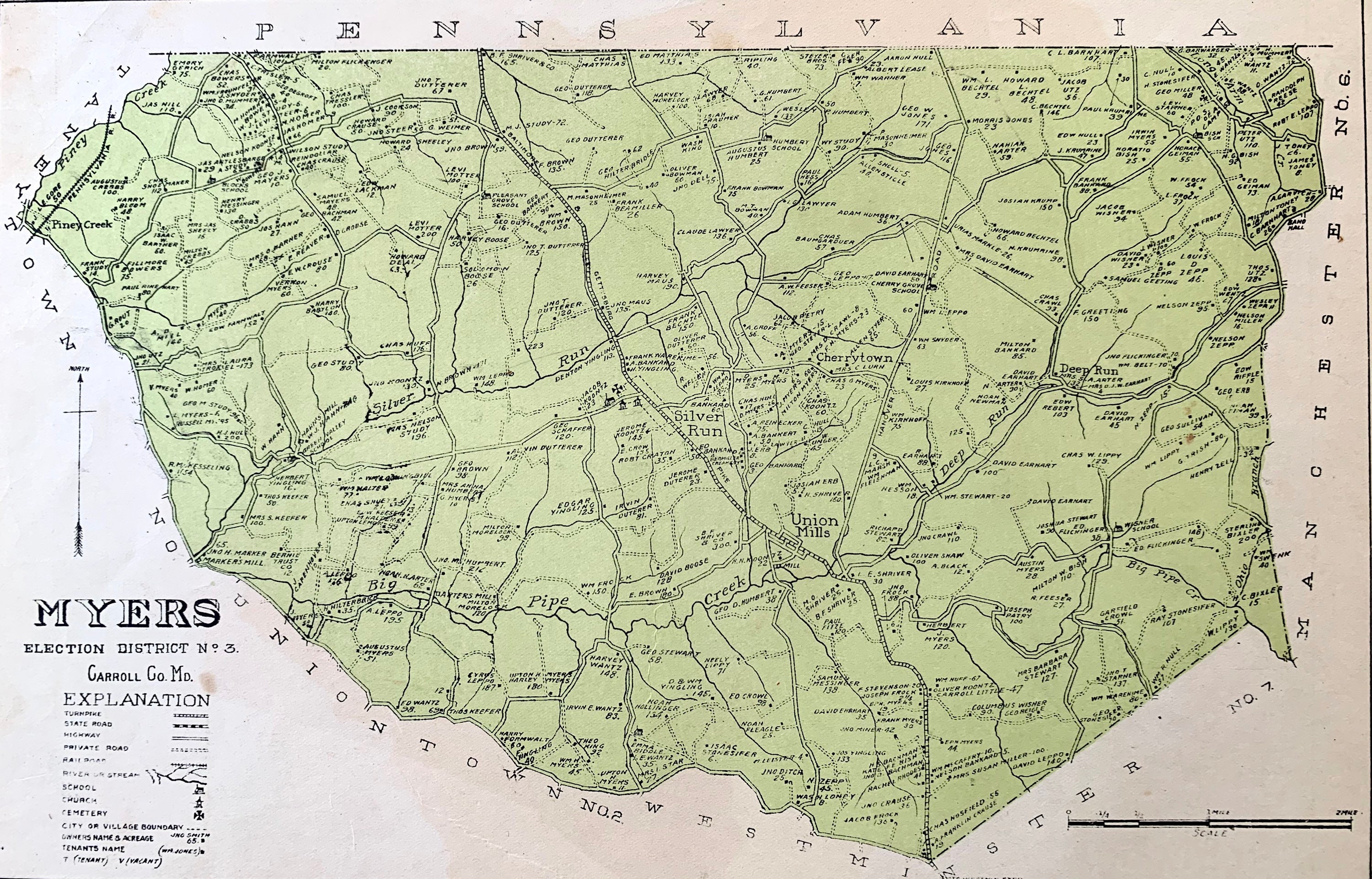 Uniontown Map, Original 1916 Carroll County Maryland Atlas, Myers Map ...