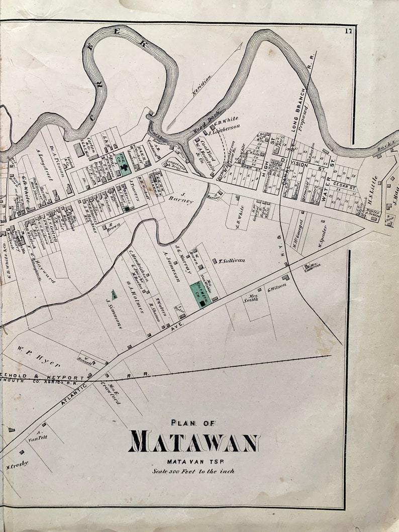 Matawan New Jersey Map Original 1873 Monmouth County Atlas - Etsy