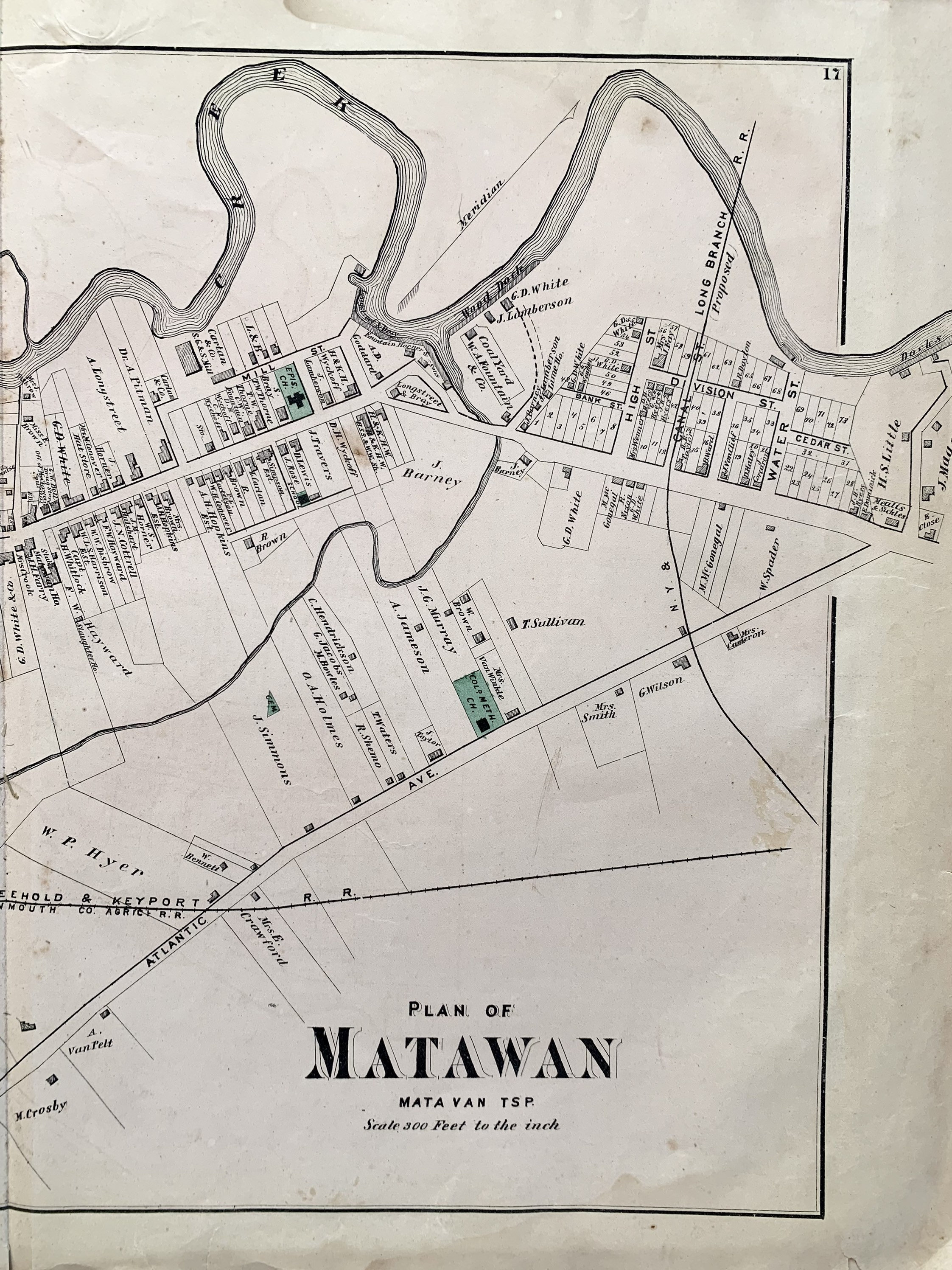 Matawan New Jersey Map Original 1873 Monmouth County Atlas - Etsy