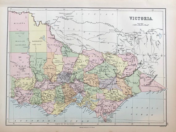Victoria Australia Map Original 1875 Blacks Atlas Melbourne | Etsy