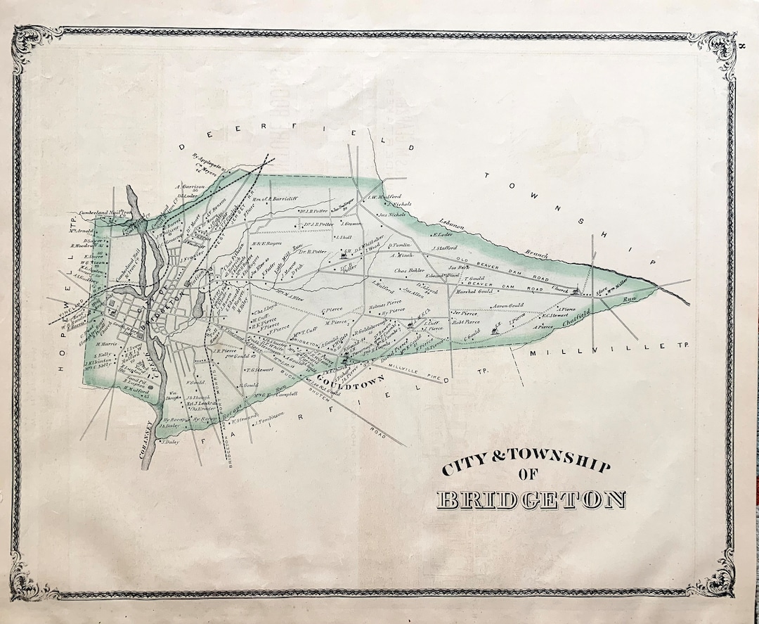 Bridgeton New Jersey Map, Original 1876 Cumberland County Atlas ...