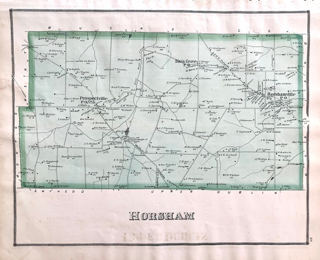 Horsham Map, Original 1877 Montgomery County Atlas, Prospectville ...