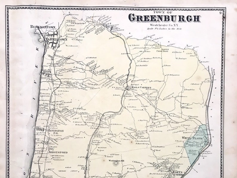 Greenburgh Antique Map Original 1867 Hand Colored Atlas Map - Etsy