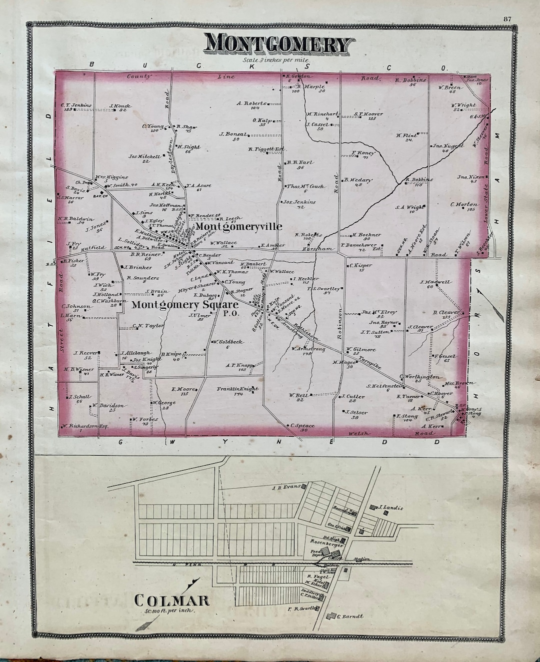 Montgomery Township Map, Original 1877 Montgomery County Atlas ...