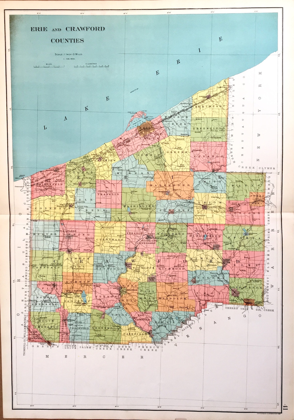 Erie County Map Original 1900 State of Pennsylvania Atlas - Etsy