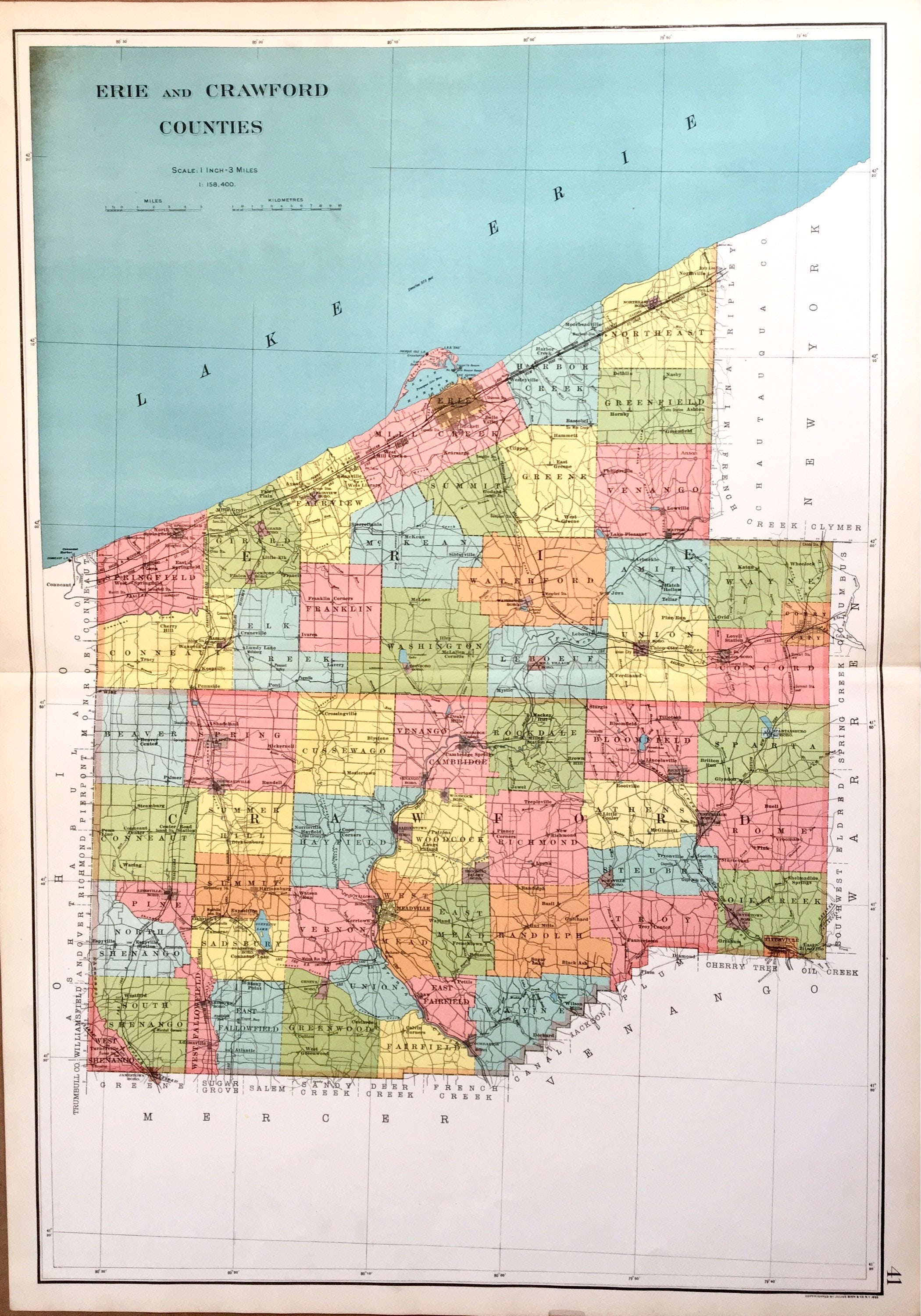 Erie County Map Original 1900 State of Pennsylvania Atlas - Etsy