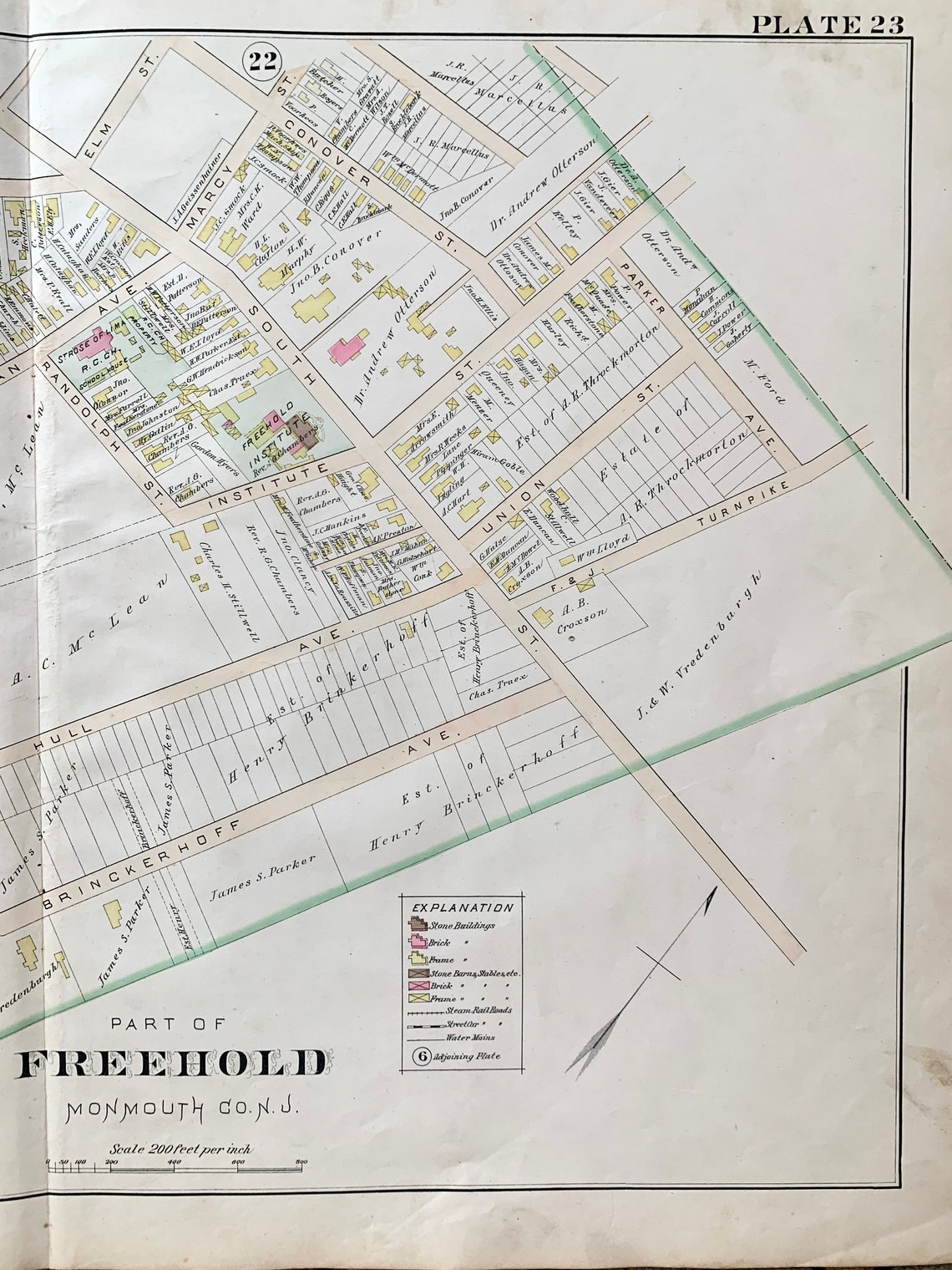 Freehold Map, Original 1889 Monmouth County Atlas Map, New Jersey Map ...