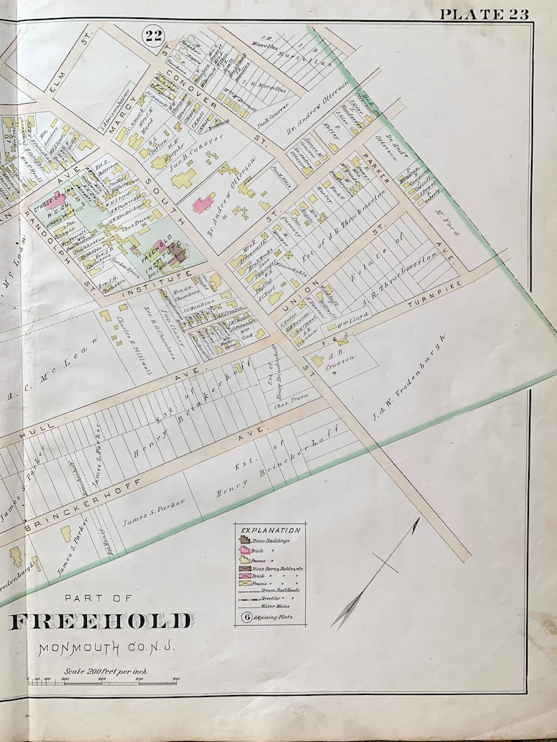 Freehold Map, Original 1889 Monmouth County Atlas Map, New Jersey Map ...