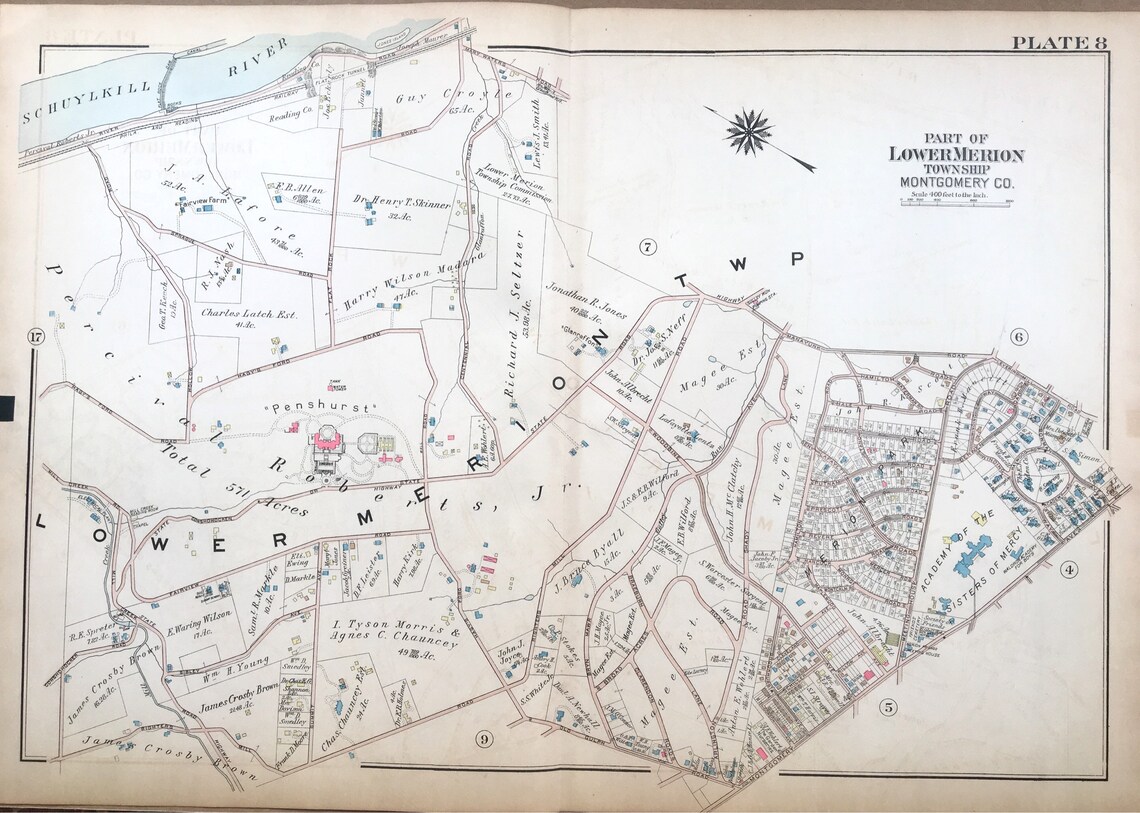Penn Valley Map, Original 1926 Mainline Atlas, Lower Merion, General ...