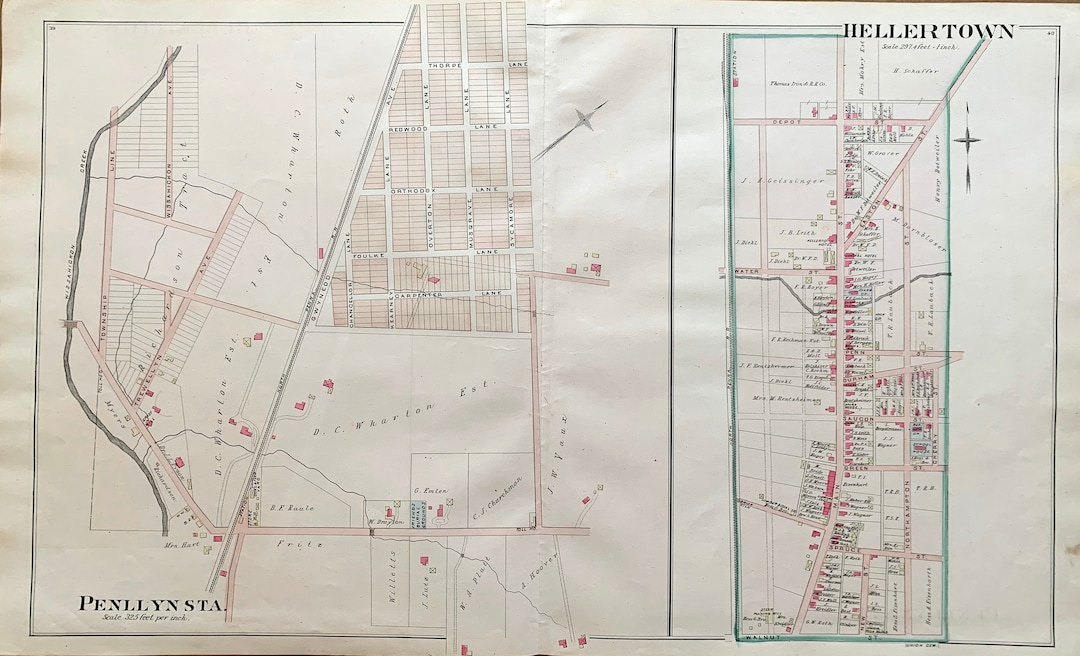 Antique Penllyn Map, Hellertown Map, Original 1886 North Pennsylvania ...