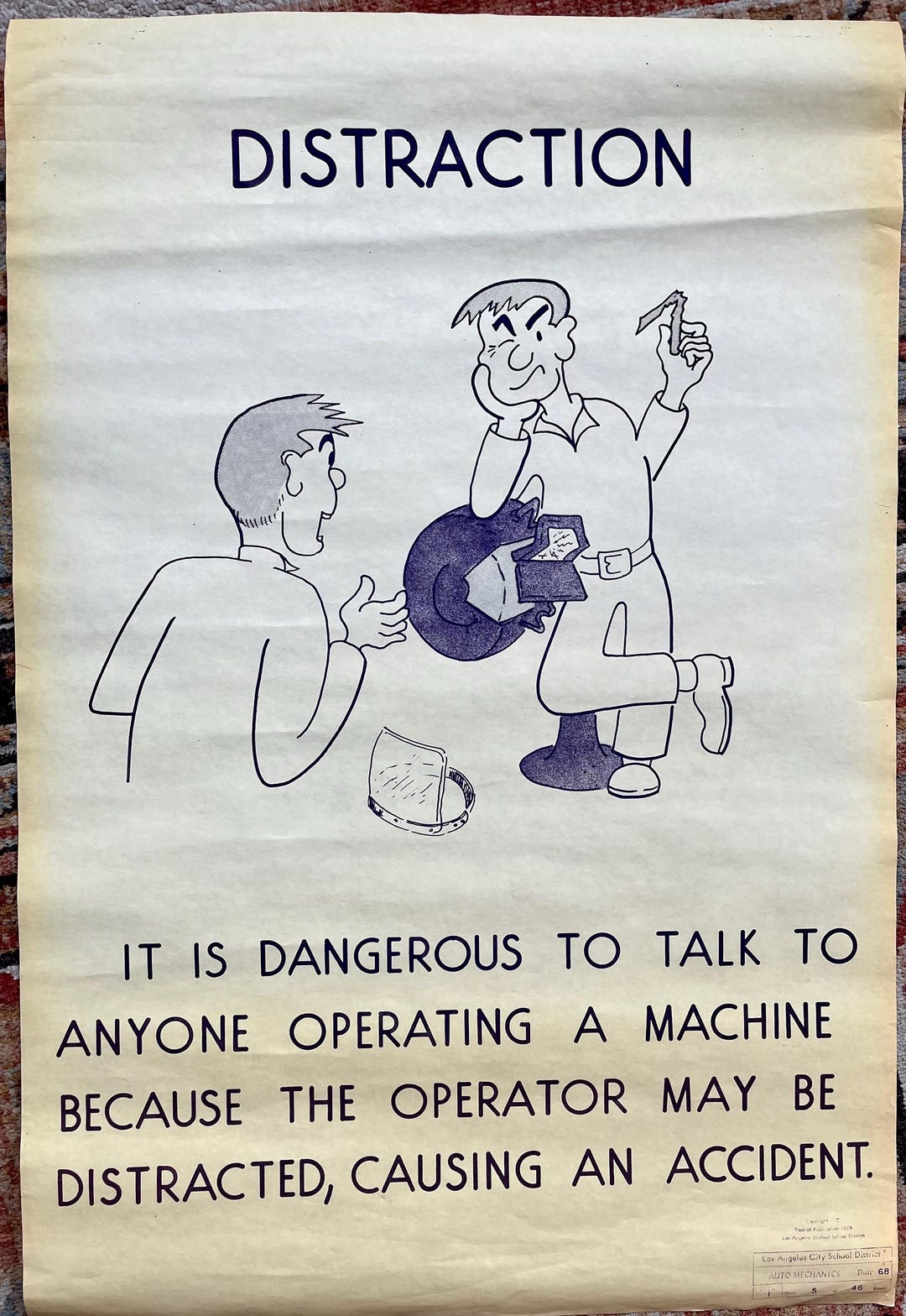 Auto Mechanic Safety Poster, Original 1968 Los Angeles School Chart ...