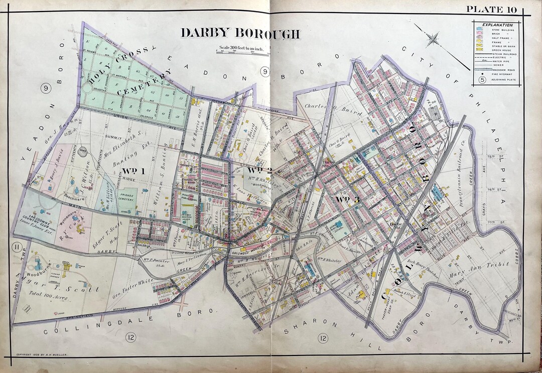 1909 Darby Borough Map, Colwyn Borough Map, Original Hand Colored ...
