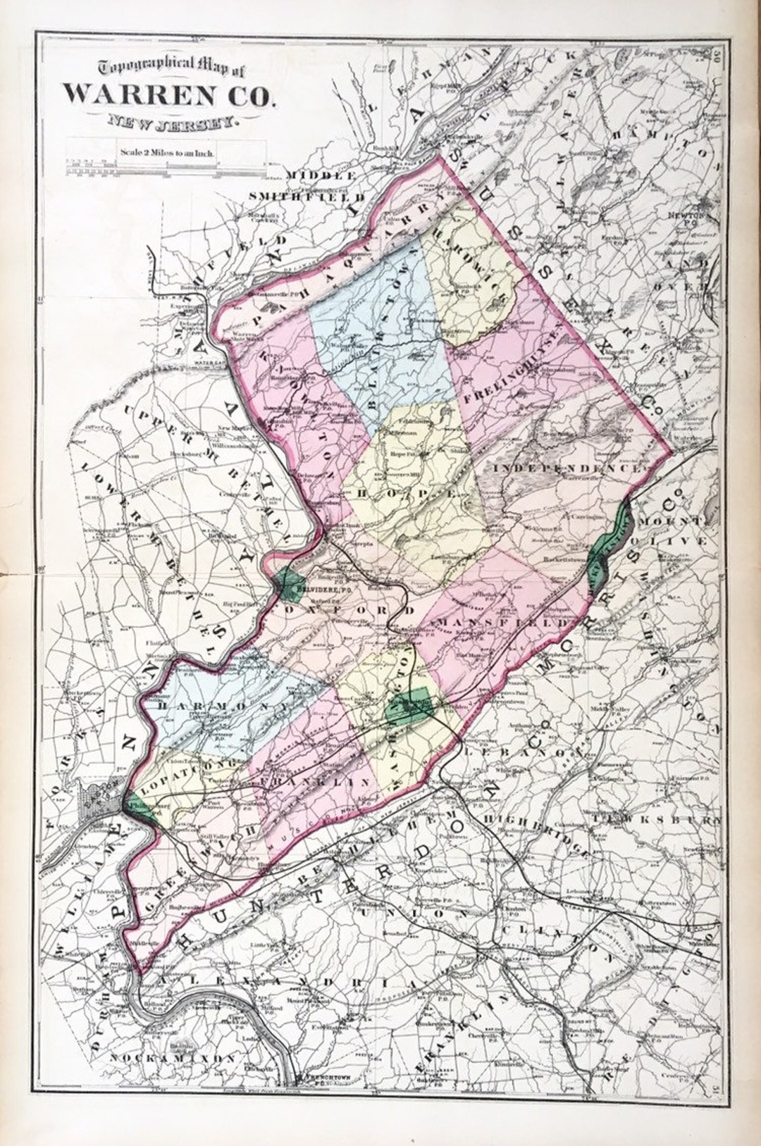Warren County, Original 1872 New Jersey Atlas, Phillipsburg, Delaware ...