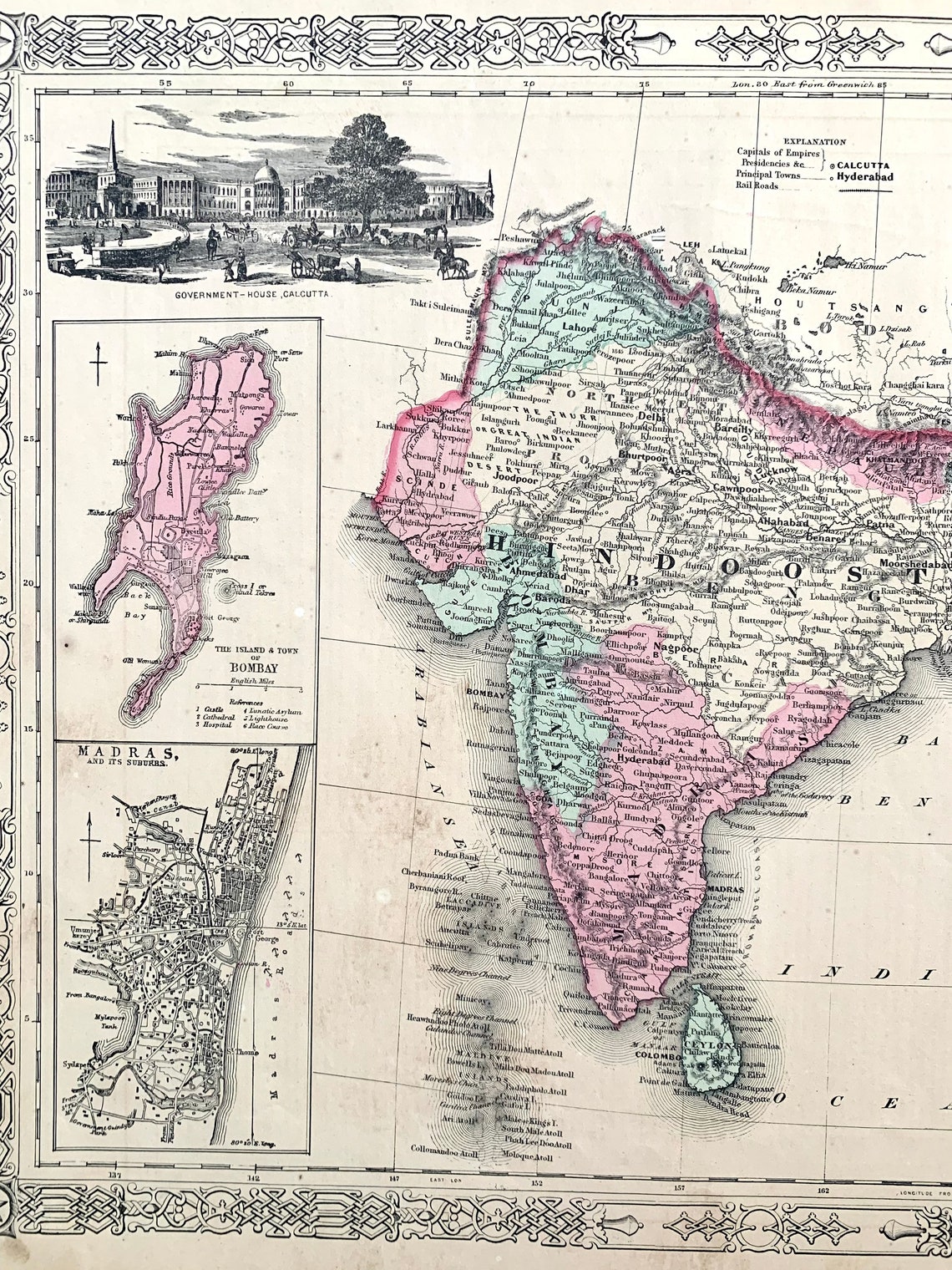Hindostan or British India Map Antique Johnsons 1864 Atlas - Etsy