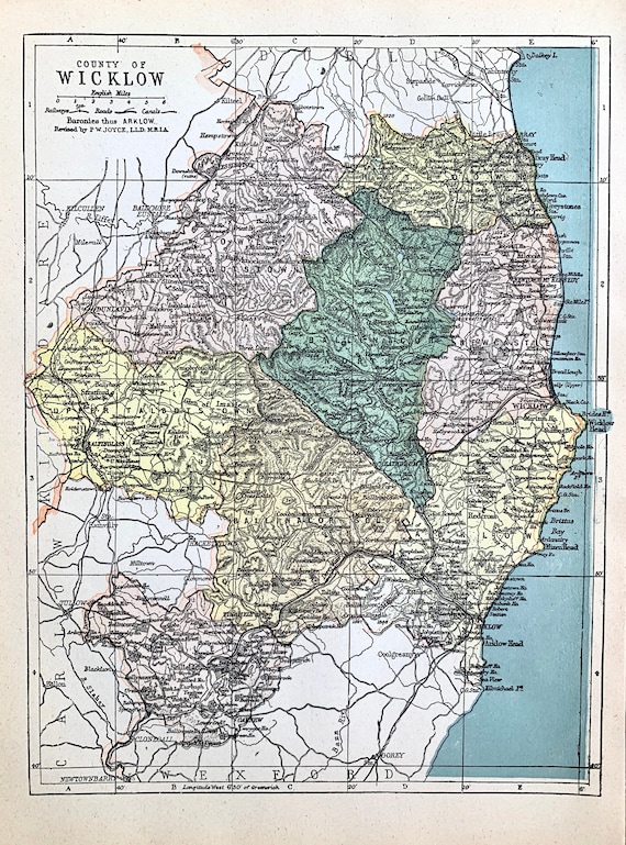 County of Wicklow Map Original 1901 Atlas of Ireland Bray | Etsy
