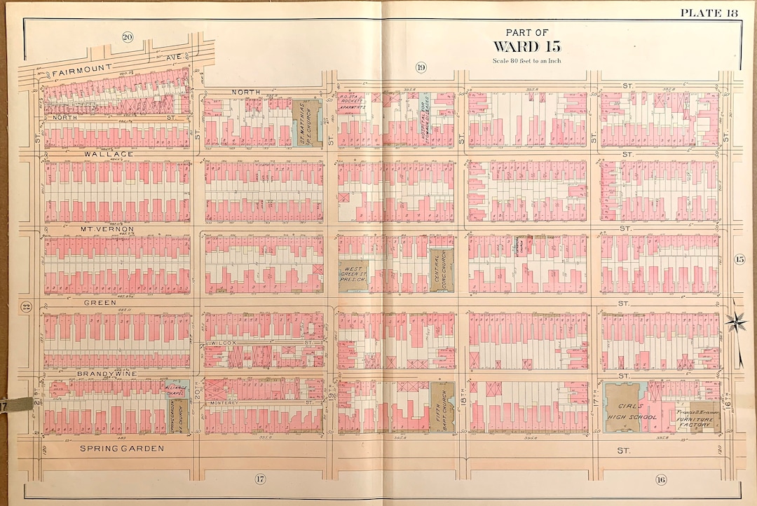 Spring Garden Map, Fairmount Map, Original 1907 City of Philadelphia ...