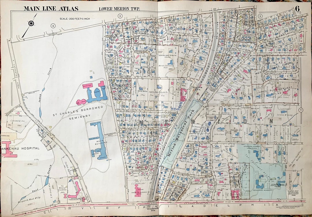 1947 Merion Map, Original Main Line Atlas Map, Lower Merion Township ...