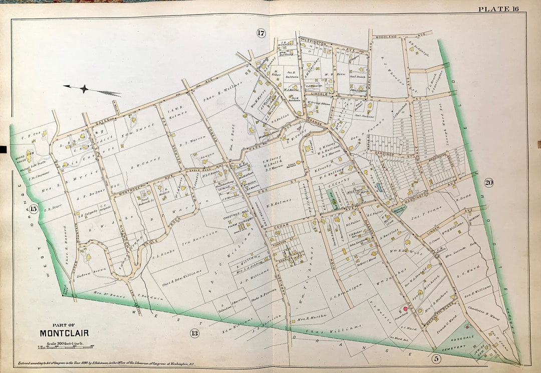 Montclair Township Map, Original 1890 Essex County Atlas, South End - Etsy