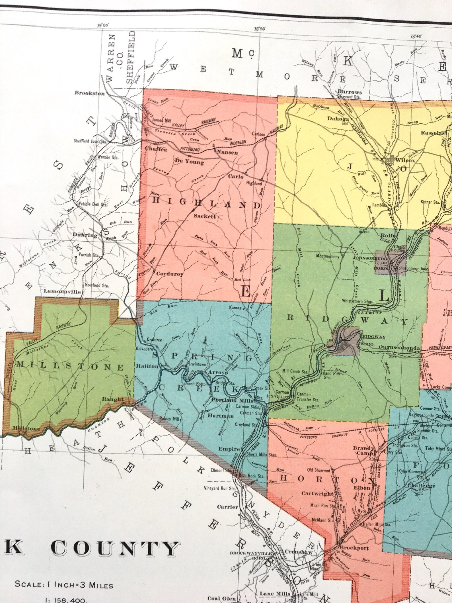 Elk county map Original 1900 State of Pennsylvania Census | Etsy