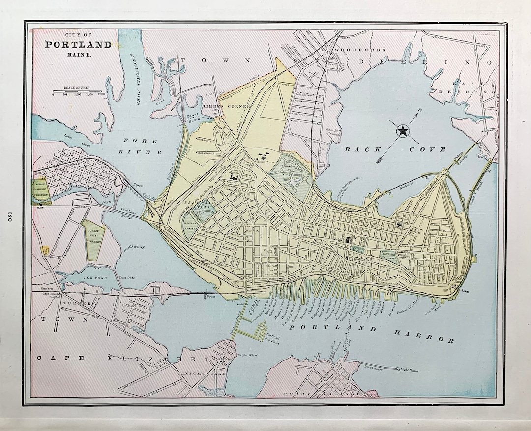 Portland Maine Map, Original 1895 Crams Atlas, Maine Map, Old Port, the ...