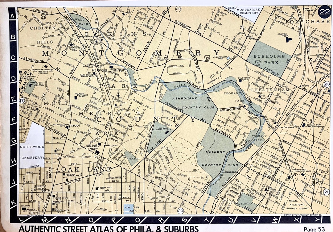Lawndale Map, Original 1951 City of Philadelphia Atlas, Fox Chase, Oak ...
