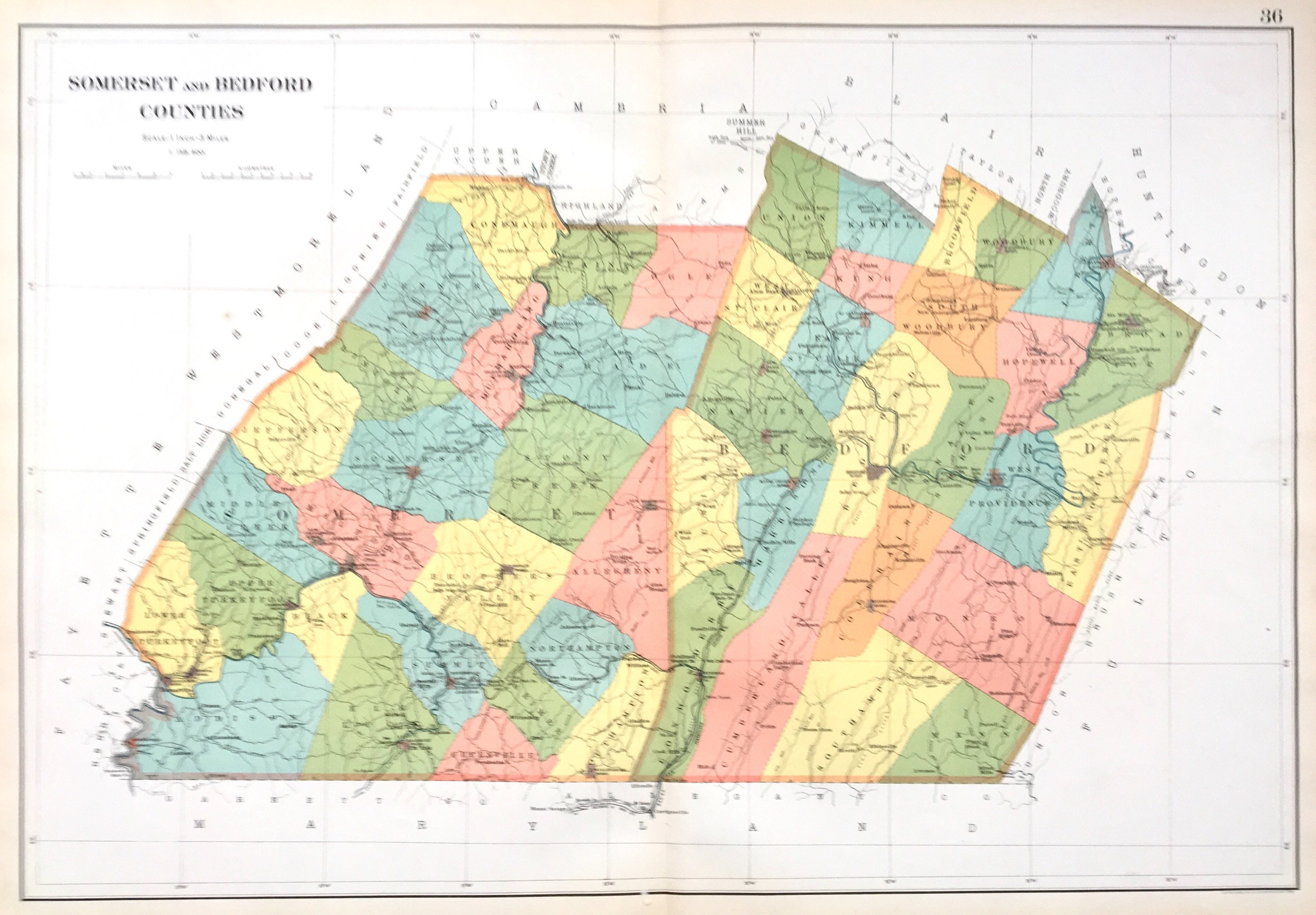 Original 1900 Atlas Map of Somerset and Bradford Counties From the ...