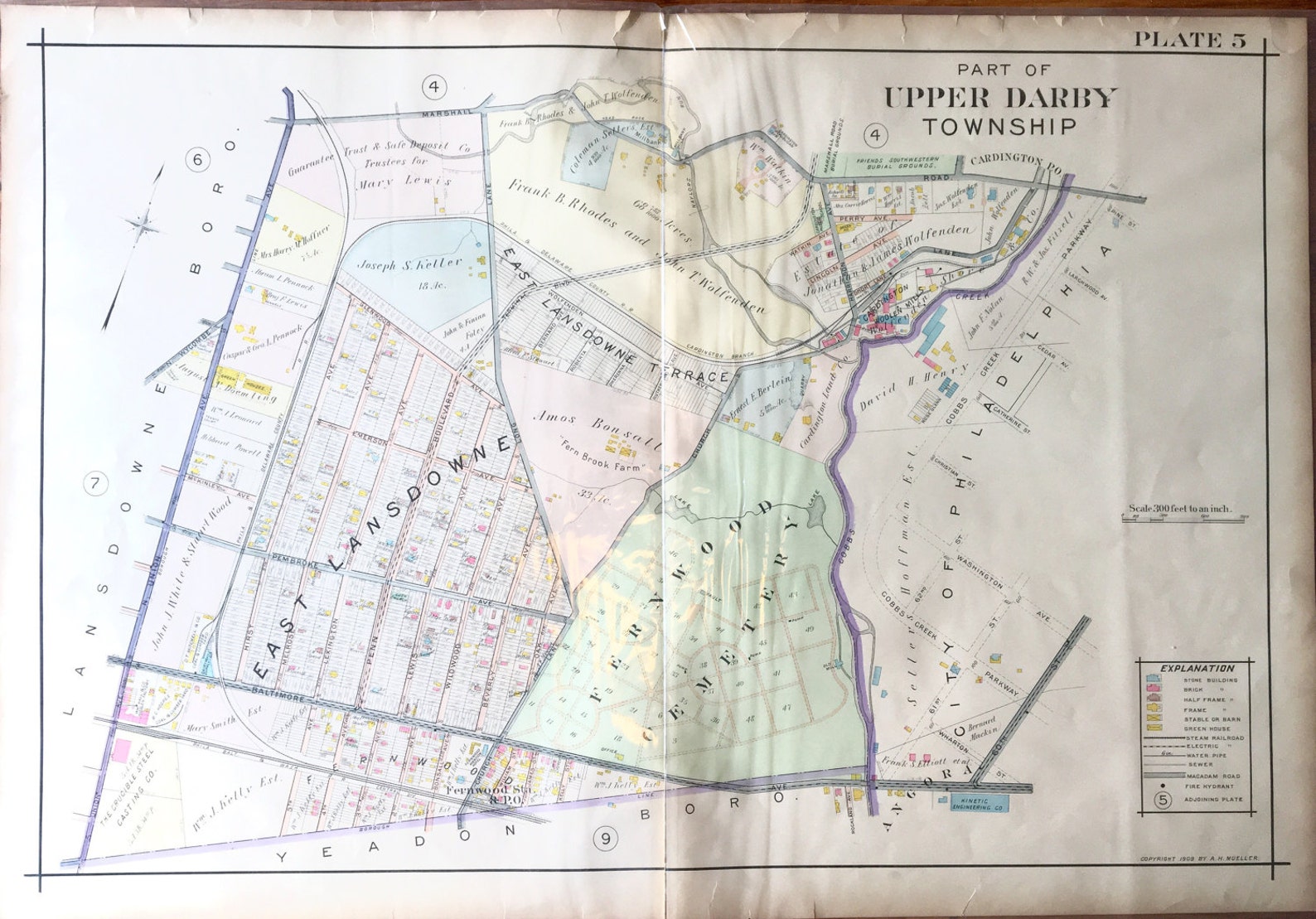 East Lansdowne Map Original 1909 Delaware County Atlas Upper | Etsy