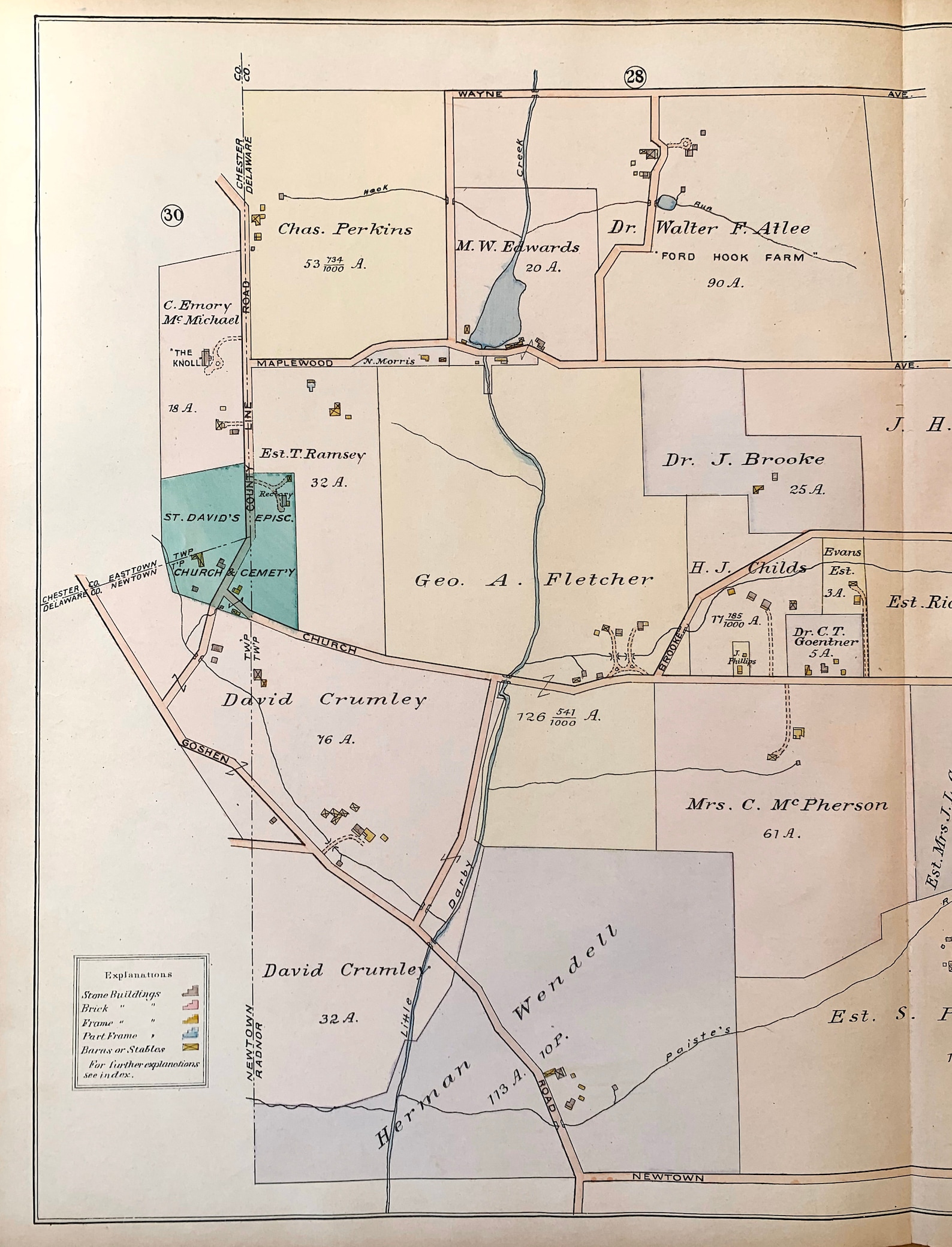St Davids Map Radnor Township Map Original 1900 Main Line - Etsy