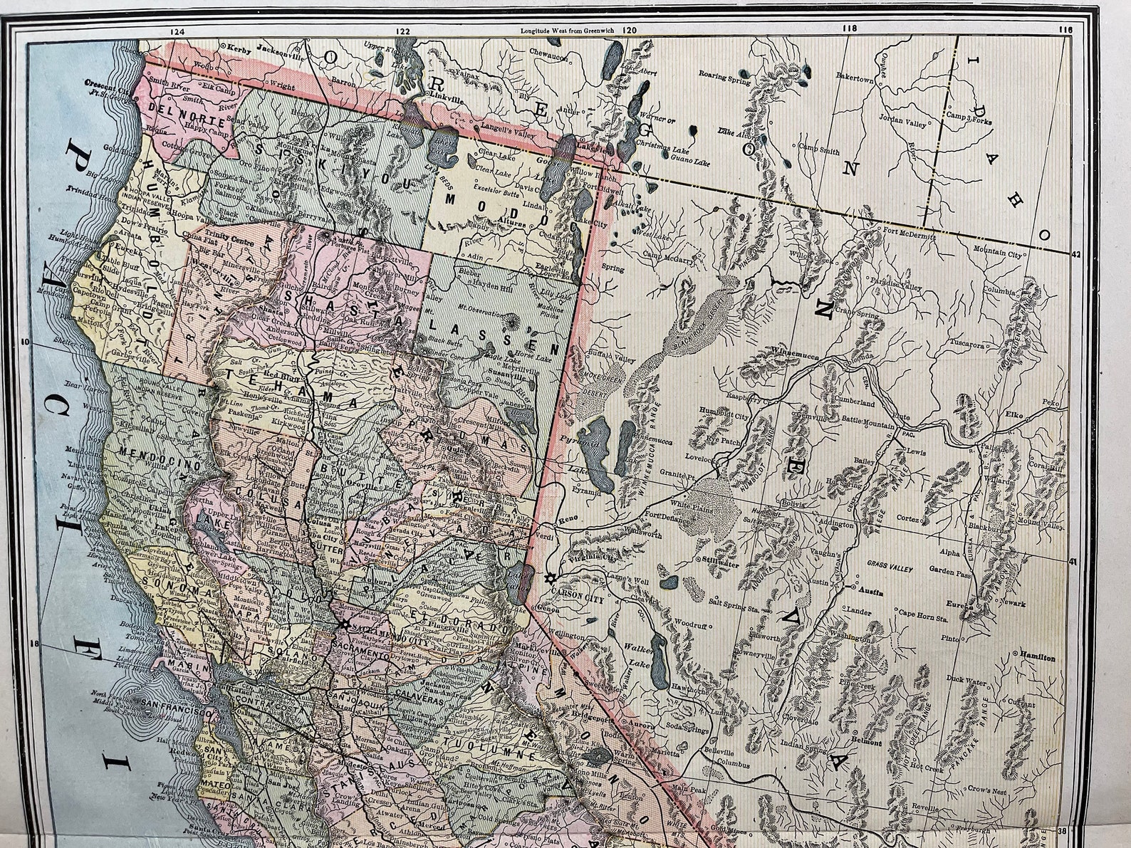 California Map, Original 1895 Crams Atlas, the Golden State, San ...