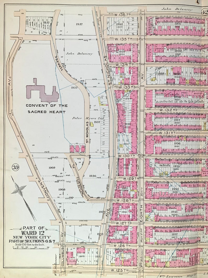 Harlem Map, Original 1894 Manhattan Atlas, Astor Row, St Nicholas Park ...