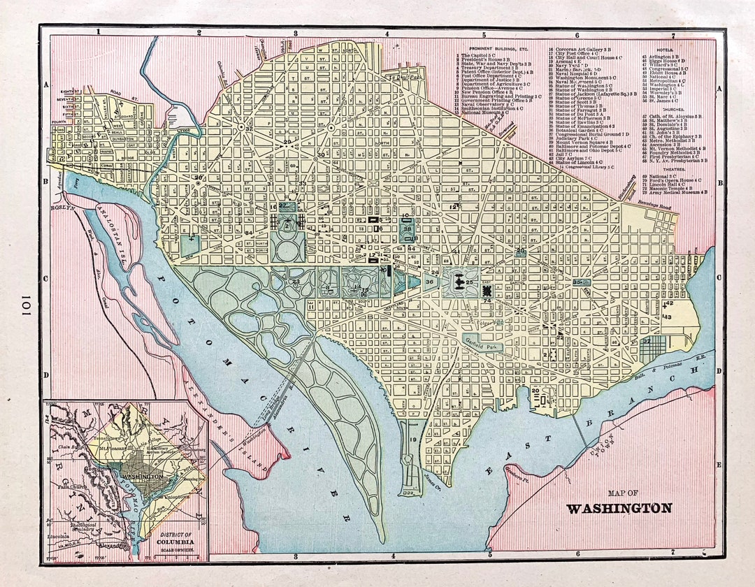 Washington DC Map, Original 1900 Crams Atlas, District of Columbia ...