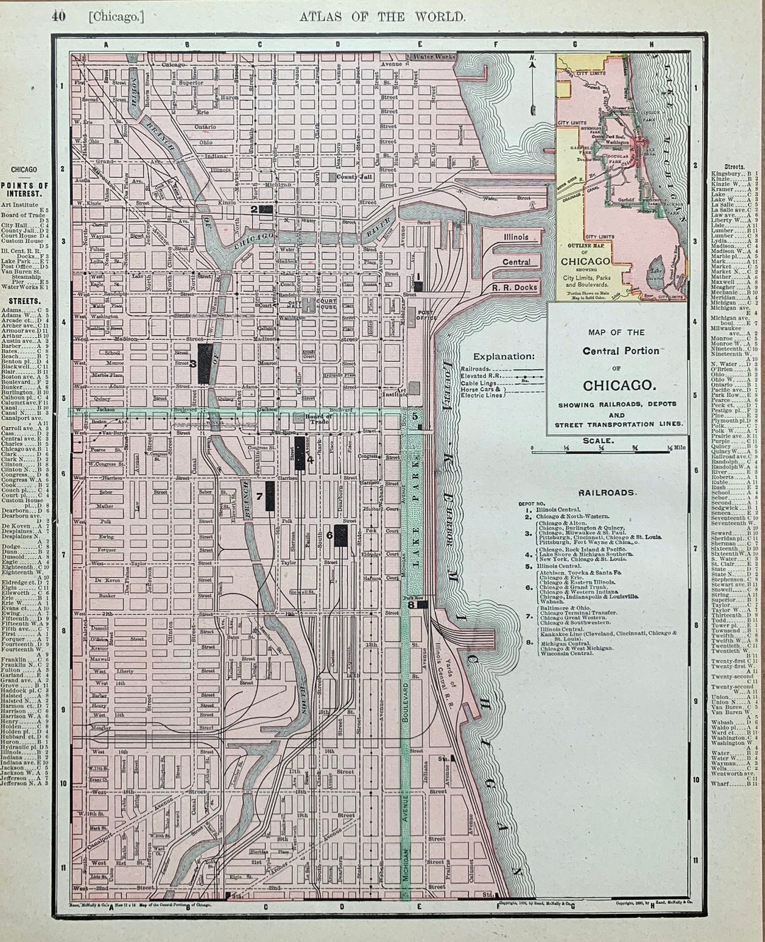 City of Chicago Map, Original 1895 Rand Mcnally Atlas, Chicago ...
