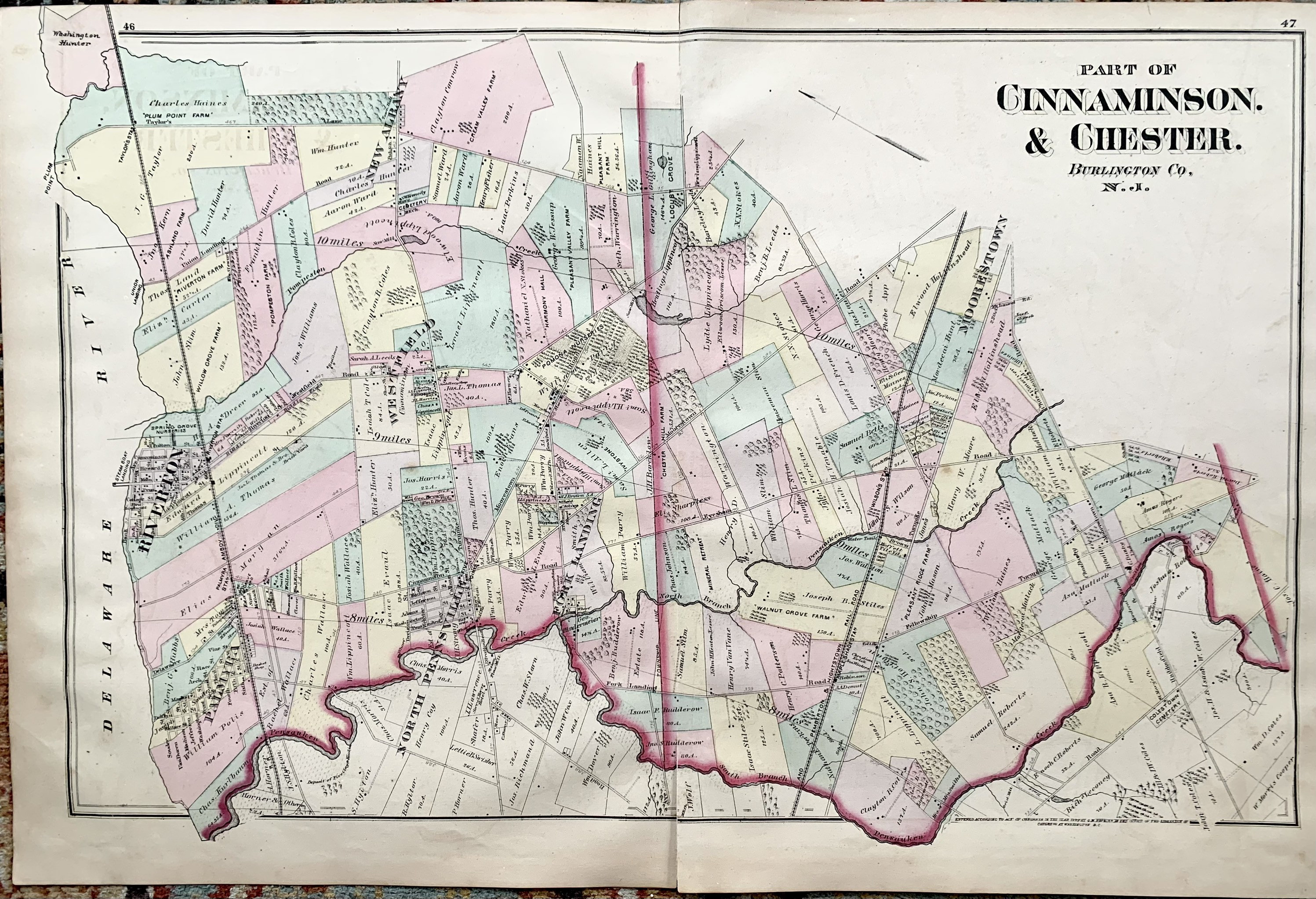 Cinnaminson Map Original 1877 Philadelphia and Environs - Etsy