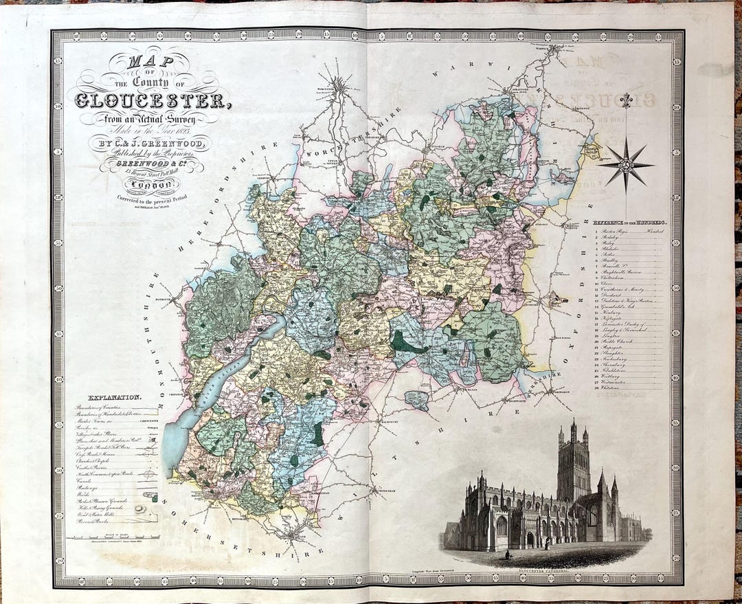 Gloucestershire Map, Original 1834 Counties of England Atlas ...