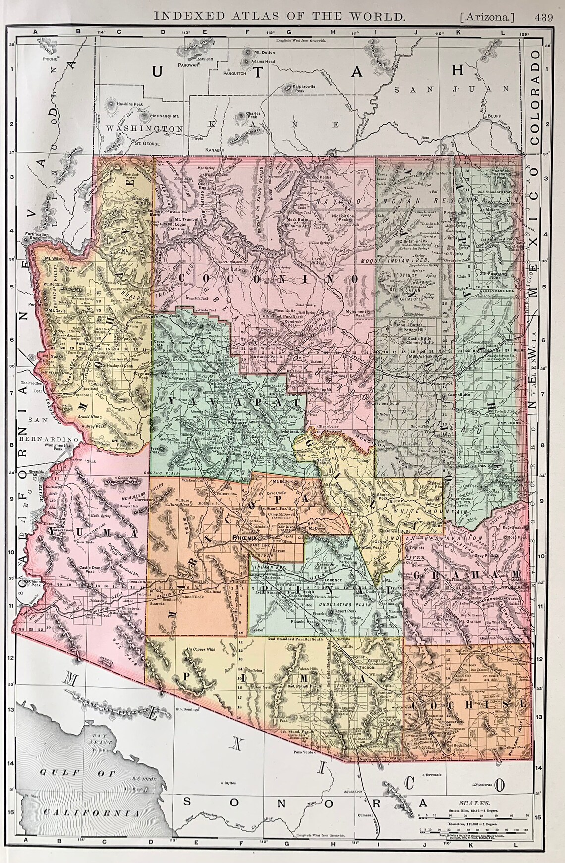 Arizona Map Original 1895 Rand McNally Atlas Phoenix | Etsy