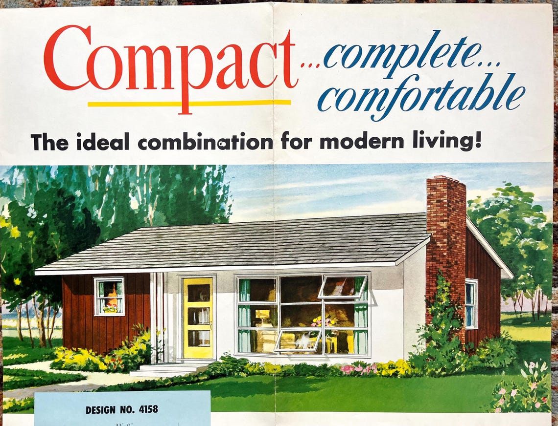 Vintage House Plan Poster, Original 1950s Weyerhaeuser Mid Century ...