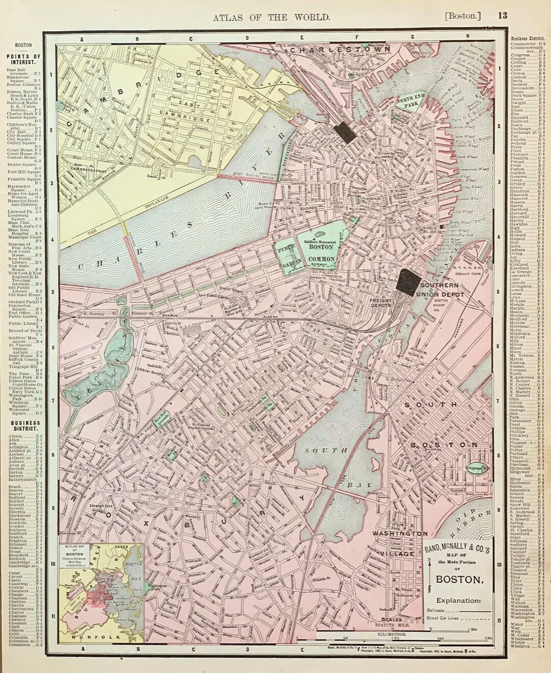 Boston Map, Original 1900 Rand Mcnally Atlas, City of Boston ...