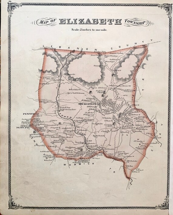 Elizabeth Township Map Original 1875 Lancaster County Atlas | Etsy