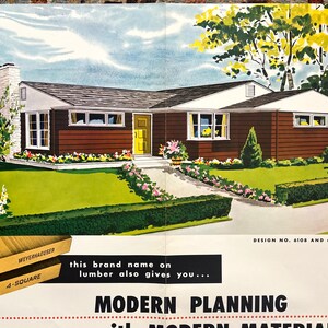 Vintage House Plan Poster, Original 1950s Weyerhaeuser Mid Century ...