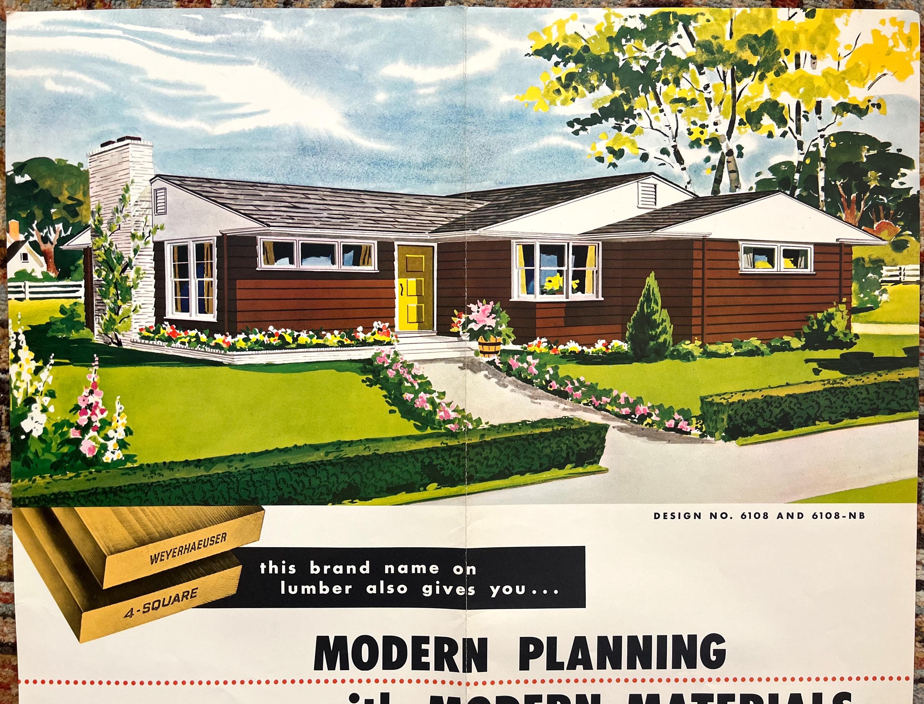 Vintage House Plan Poster, Original 1950s Weyerhaeuser Mid Century ...