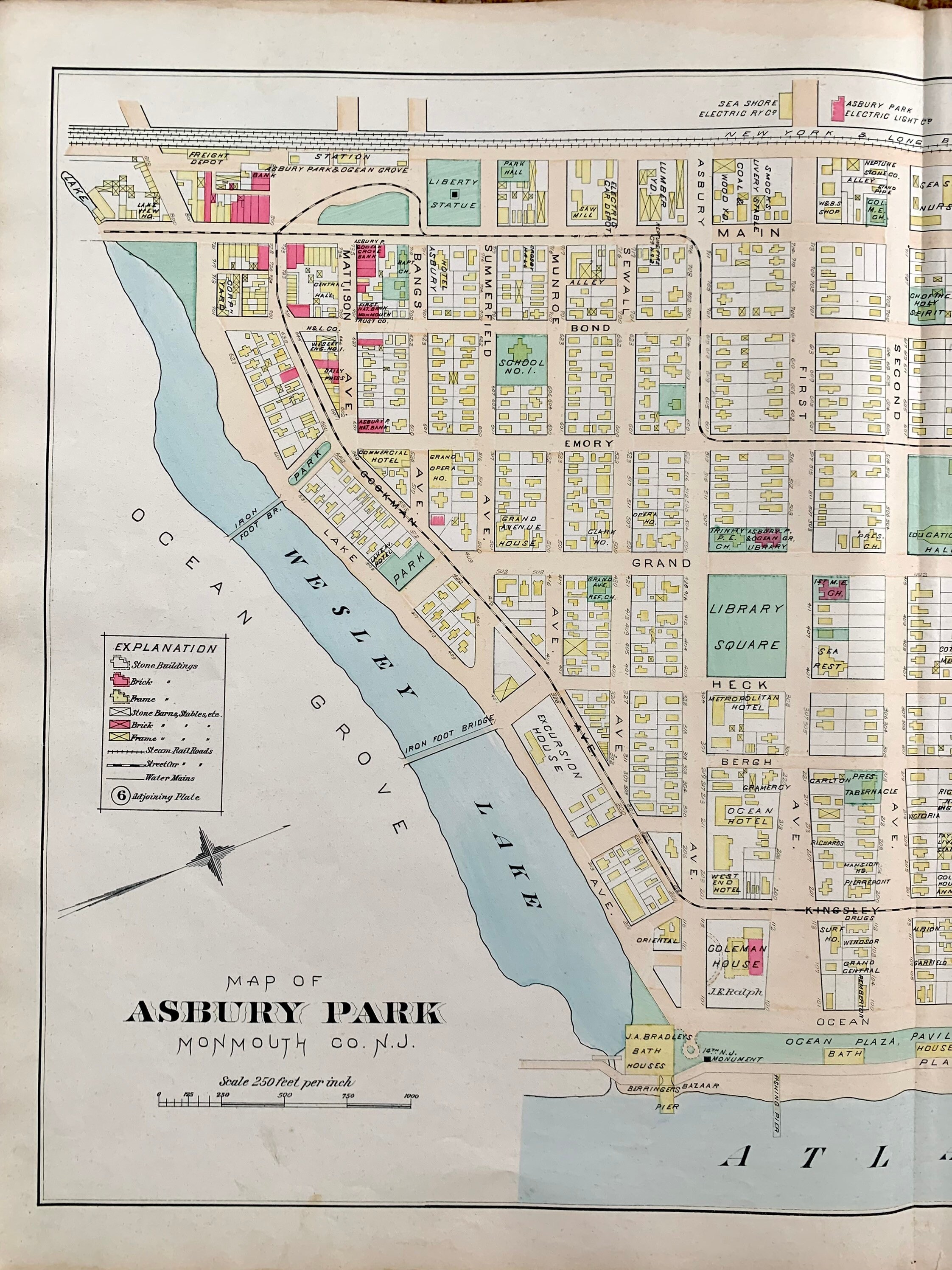 Asbury Park Map Original 1889 Monmouth County Atlas Jersey - Etsy