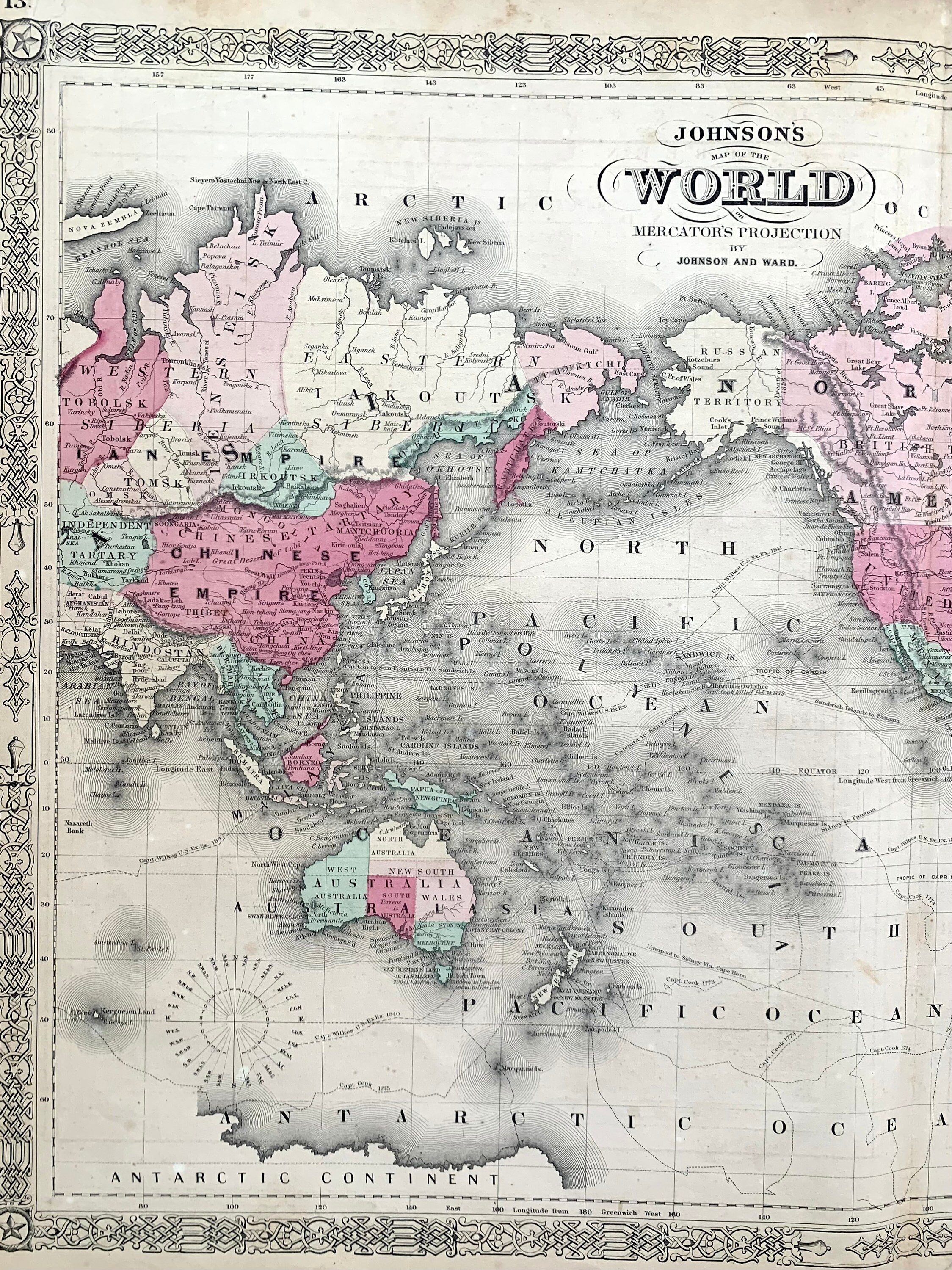 Antique Map of the World Original 1864 Johnsons Atlas - Etsy